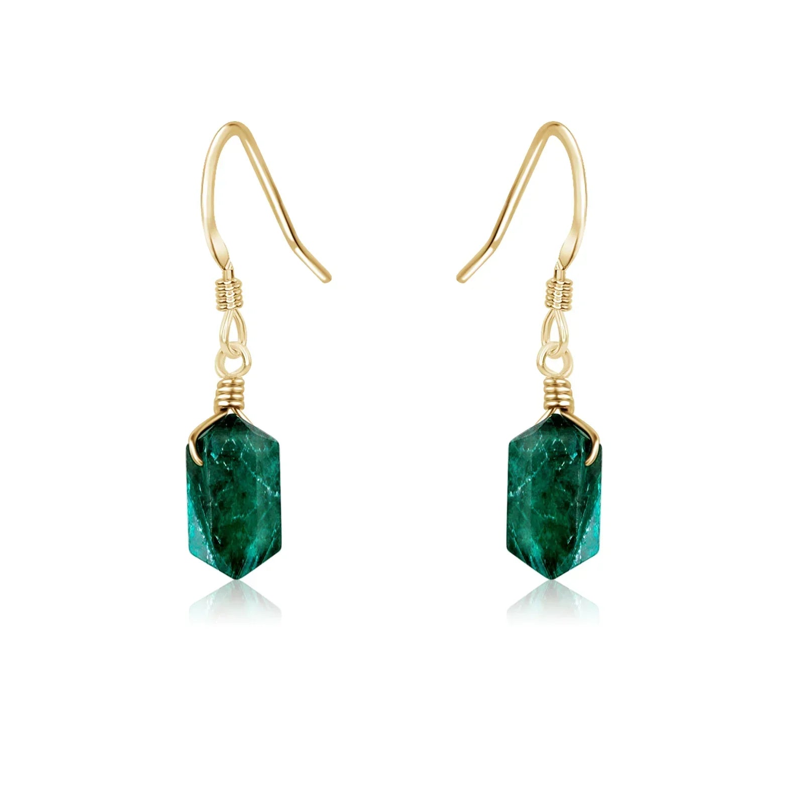 Emerald Mini Double Terminated Crystal Point Dangle Drop Earrings Luna Tide
