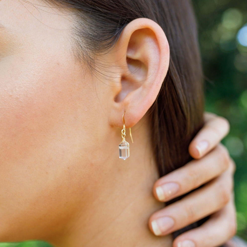 Crystal Quartz Mini Double Terminated Crystal Point Dangle Drop Earrin ...