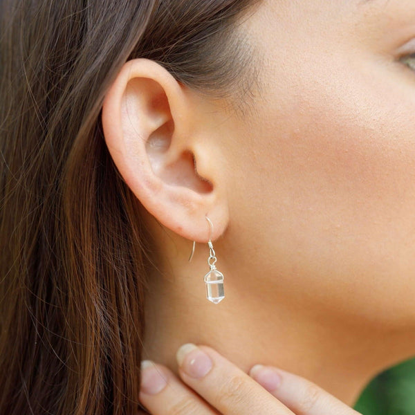 Crystal Quartz Mini Double Terminated Crystal Point Dangle Drop Earrin ...