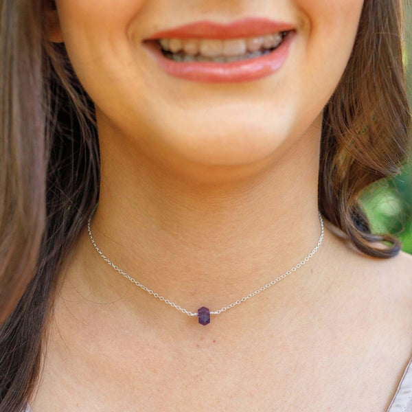 Double Terminated Amethyst Mini Crystal Point Choker Necklace Luna Tide