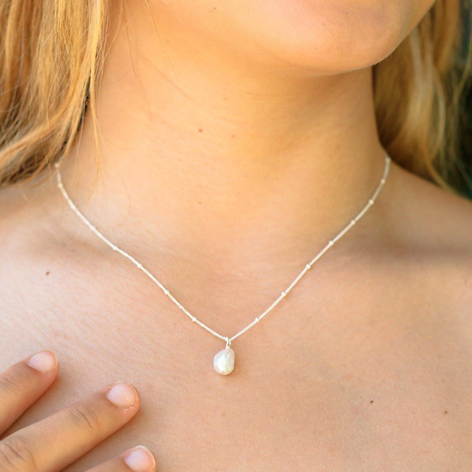 Tiny Raw White Freshwater Pearl Pendant Necklace