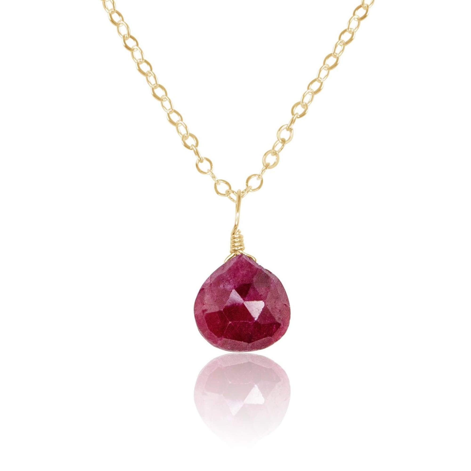 Tiny Ruby Teardrop Crystal Pendant Necklace Luna Tide